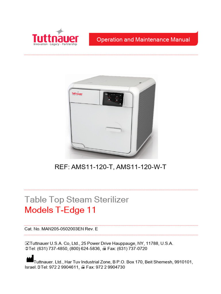 T-Edge 11 Steam Sterilizer Manual | PDF | Medical Device ...