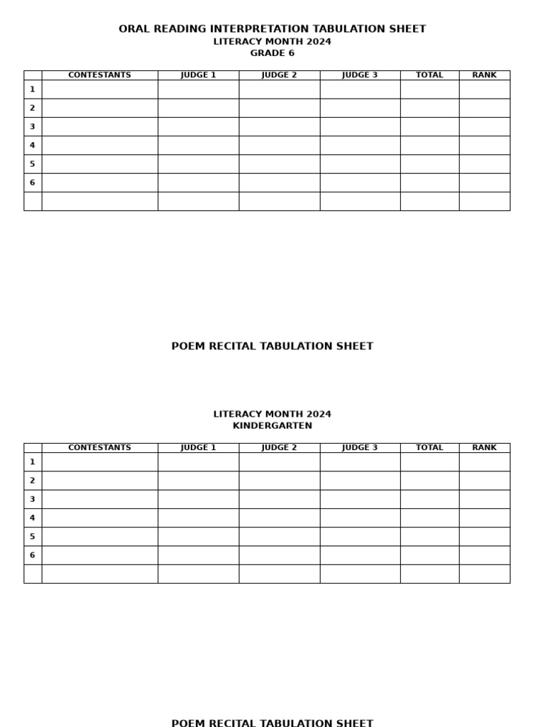 Tabulation Sheet | PDF