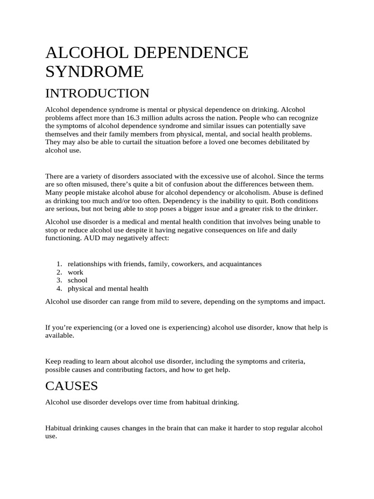 Alcohol Dependence Syndrome | PDF | Alcoholism | Substance Dependence