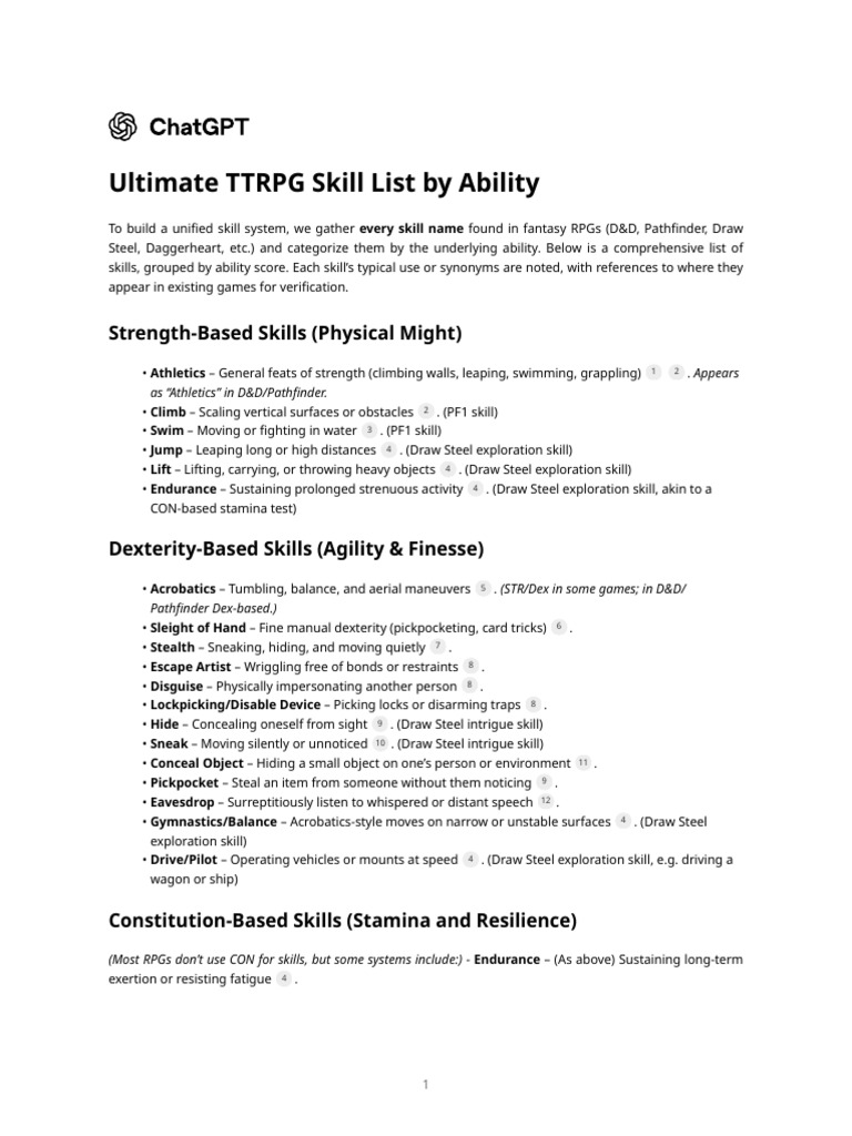 Comprehensive RPG Skill List | PDF | Knowledge