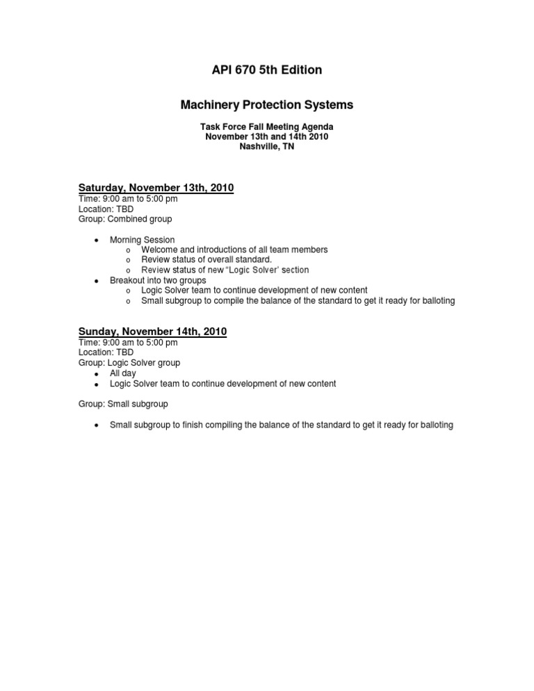 API 670 Agenda | PDF