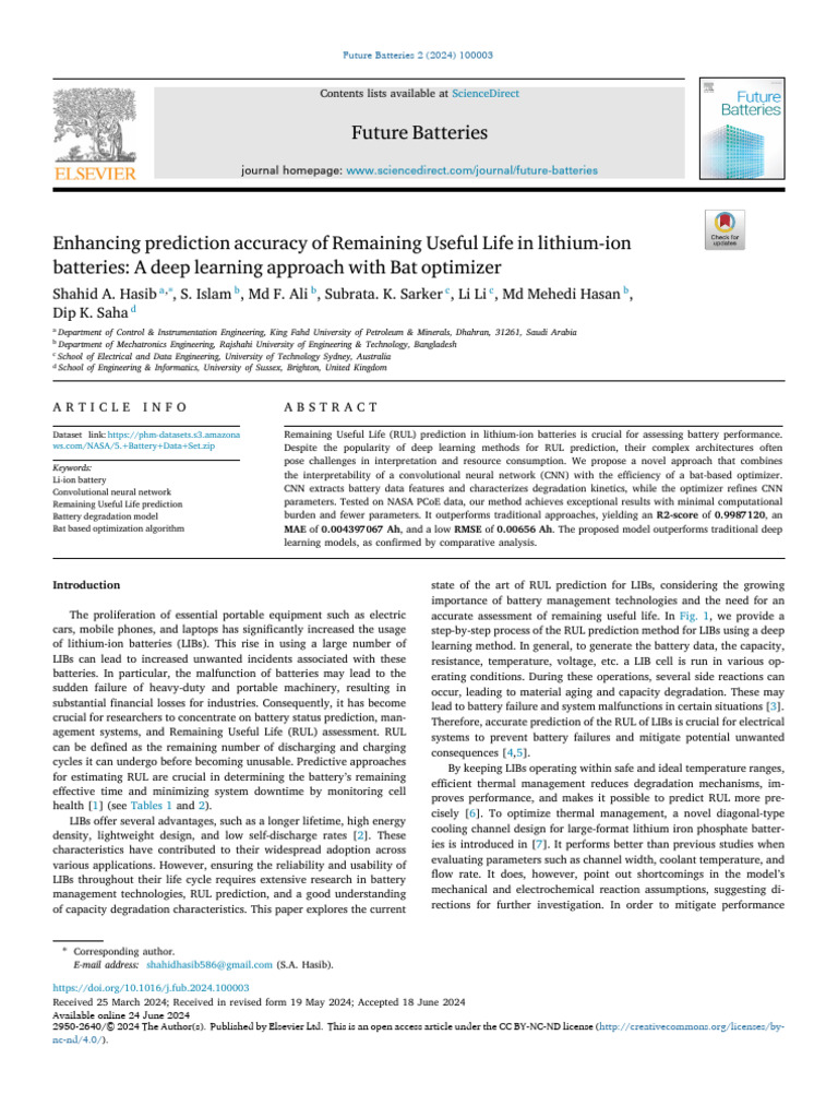 Enhancing Prediction Accuracy of Remaining Useful Life in Lith 2024 Future B | PDF