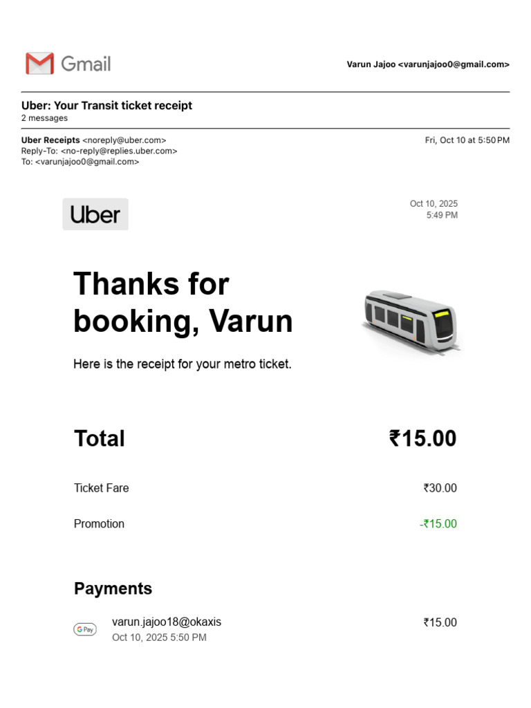 Uber - Your Transit Ticket Receipt | PDF | Receipt | Business Documents