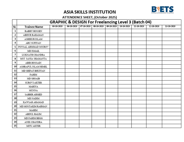 Attendance Sheet for Graphic Design Course | PDF