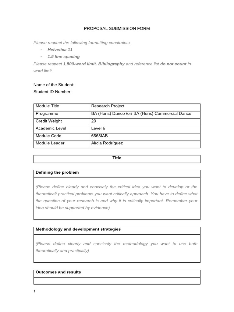 Dance Research Project Proposal Form | PDF | Methodology | Cognition