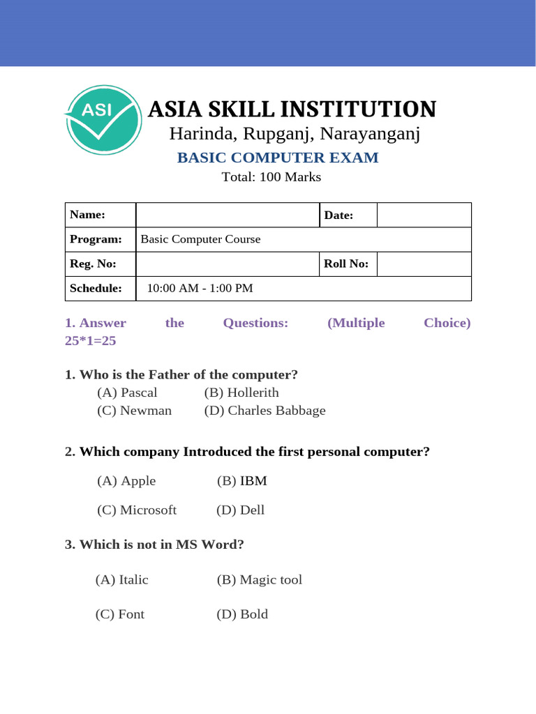 Basic Computer Operation Exam-Question | PDF | Microsoft Word | Window ...