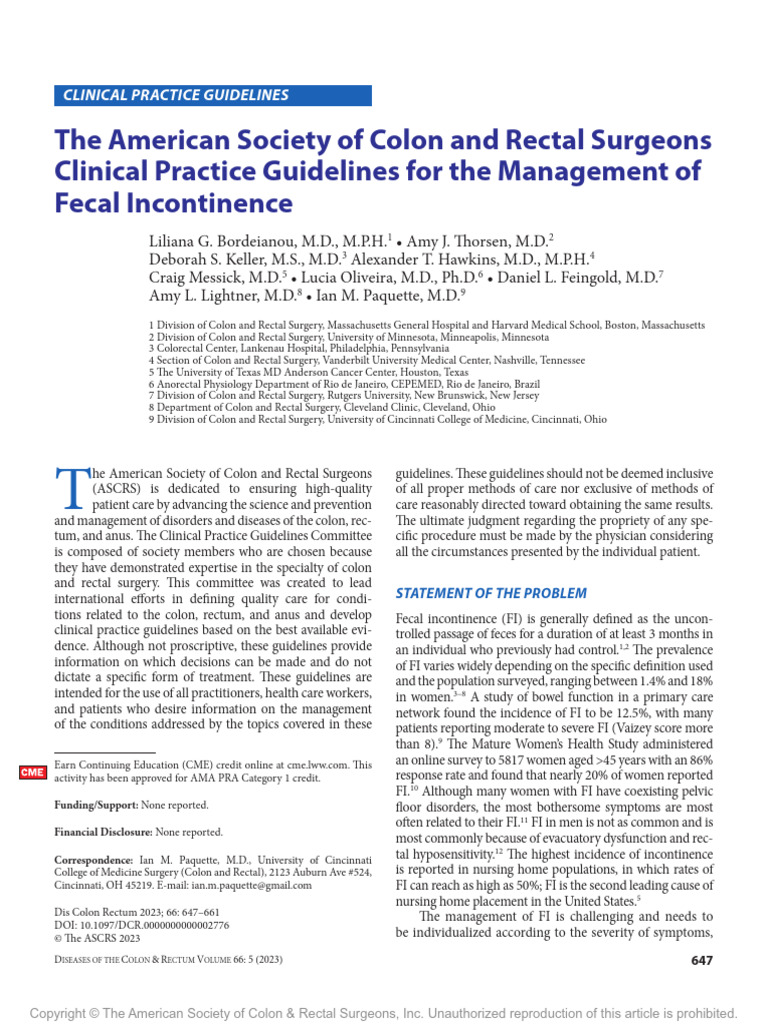 2023 Fecal Incontinence CPG | PDF | Diseases And Disorders | Medicine