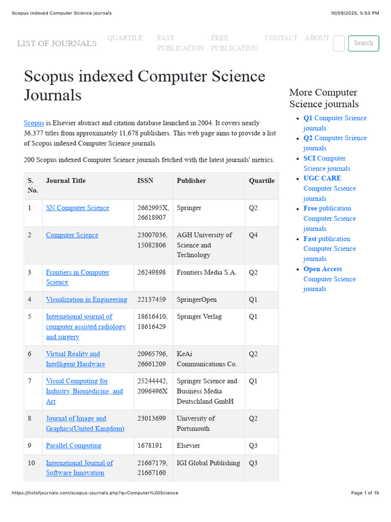 Scopus Indexed Computer Science Journals | PDF | Computer Science ...