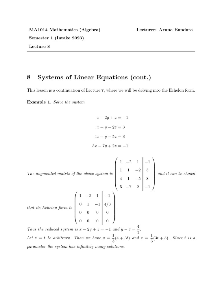 MA1014 Lecture 8 Semester 1 Intake 2023 (Updated) | PDF | Matrix (Mathematics) | Mathematical ...