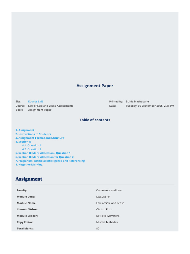 Law of Sale and Lease - Assignment Paper | PDF | Plagiarism | Turnitin