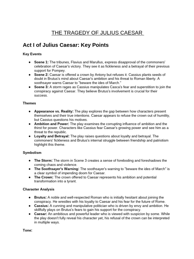 Key Points of Julius Caesar Act I-III | PDF | Mark Antony | Julius Caesar