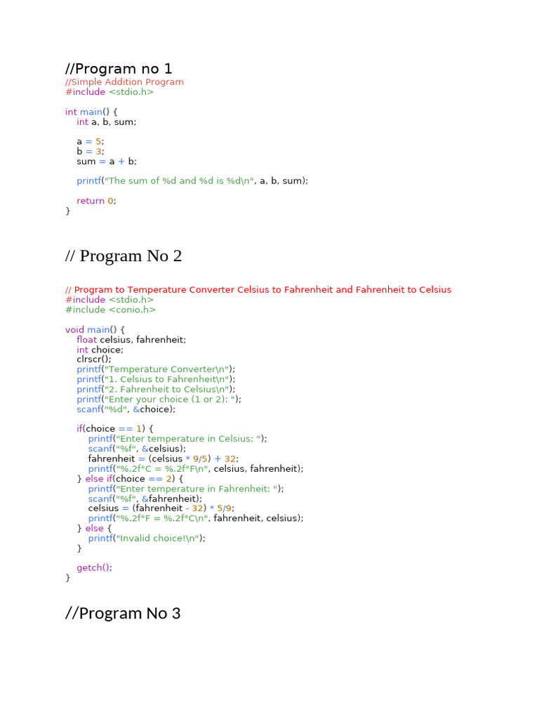 Programs For SEC C | PDF