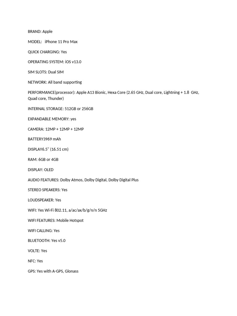 Iphone 11 Pro Max, Specs | PDF