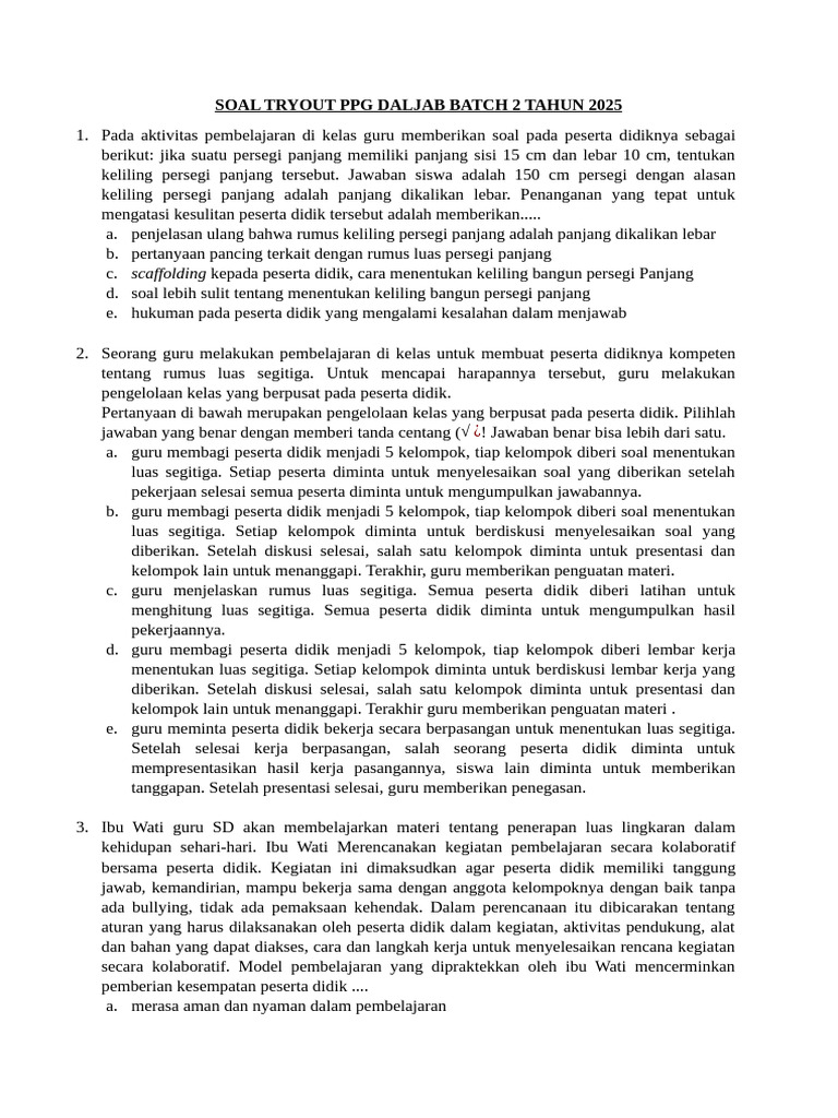 Soal Tryout PPG Daljab Batch 2 Tahun 2025 | PDF
