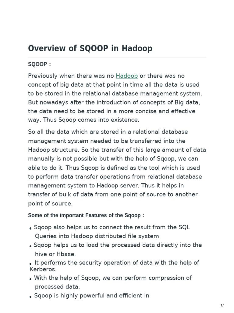 Overview of SQOOP in Hadoop | PDF | Databases | Apache Hadoop