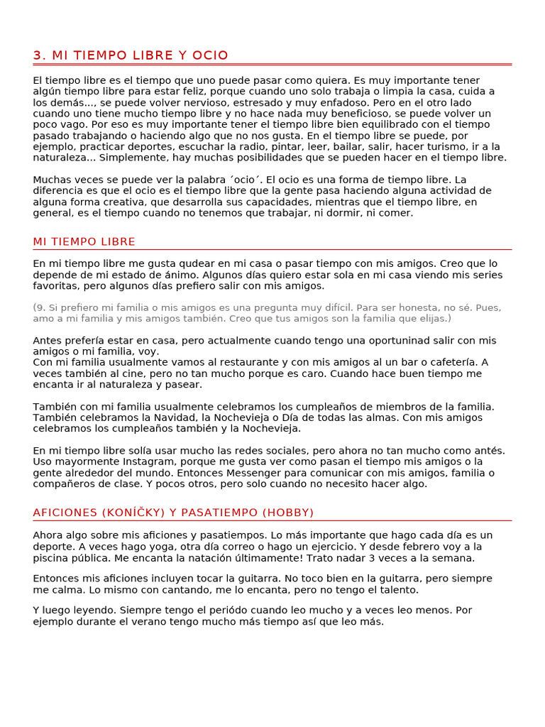 Actividades y Ocio en Mi Tiempo Libre | PDF