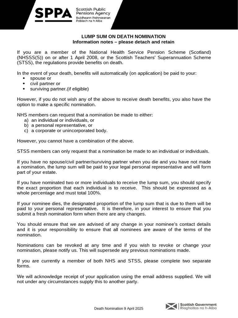 Lump Sum Death Nomination Guide | PDF | Pension