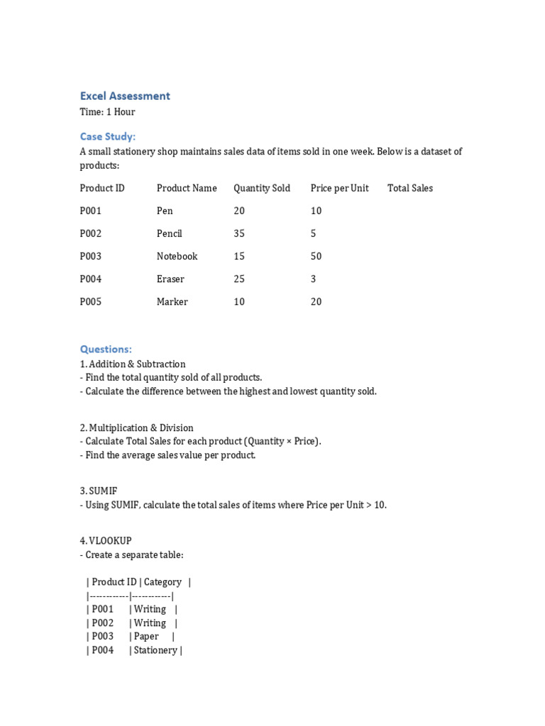 Excel Assessment Pdf 9734