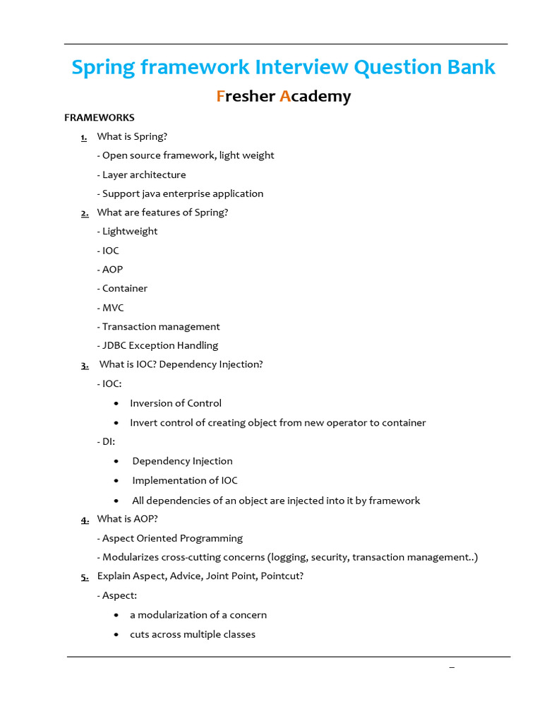 FA - Spring Framework - Interview Question Bank - v1.1 | PDF | Spring ...