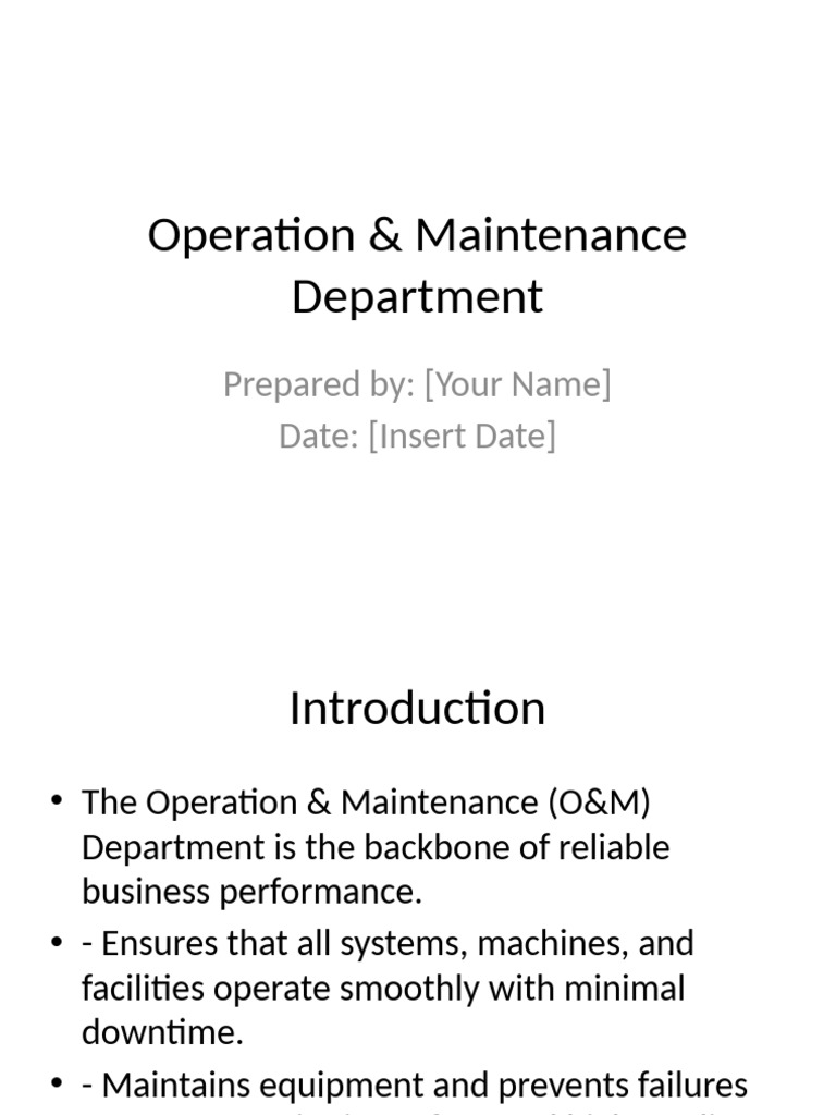 Operation & Maintenance Overview | PDF