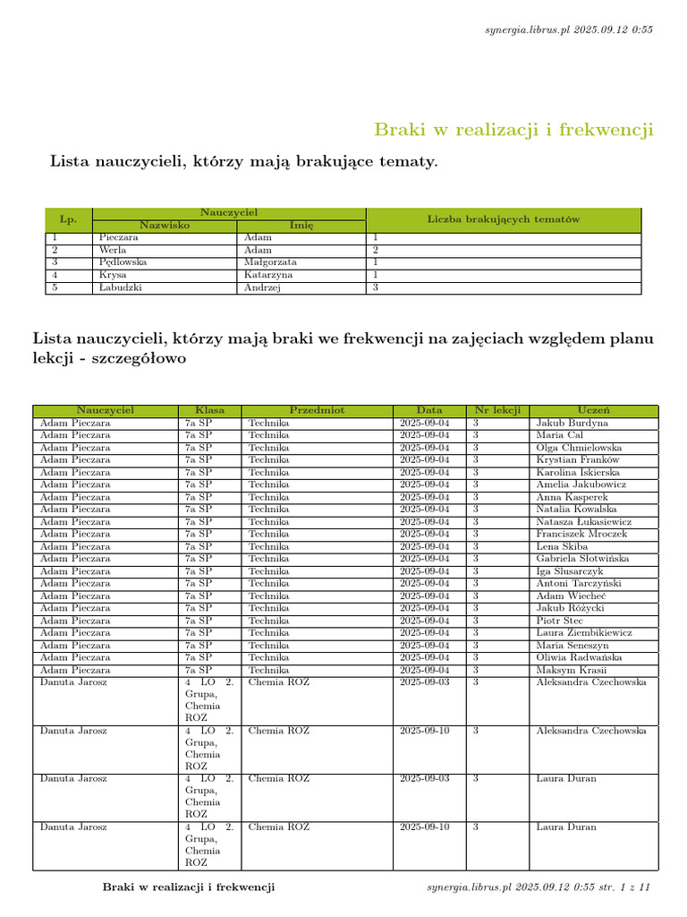 Braki W Realizacji I Frekwencji | PDF