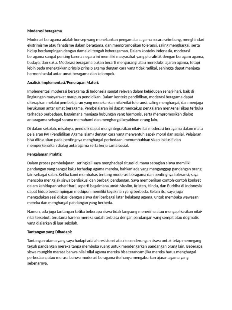 Penerapan Moderasi Beragama di Sekolah | PDF