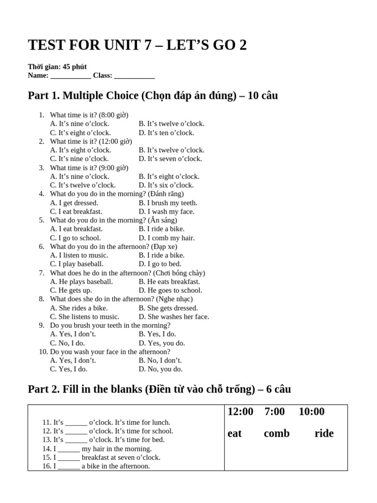 Test For Unit 7 Lets Go 2 | PDF | Chess Theory | Chess