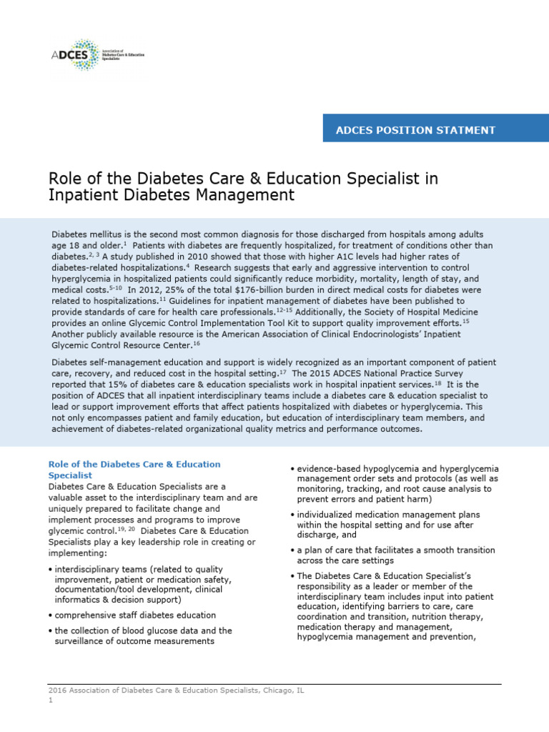 Inpatient Diabetes Management Roles | PDF | Diabetes Management ...
