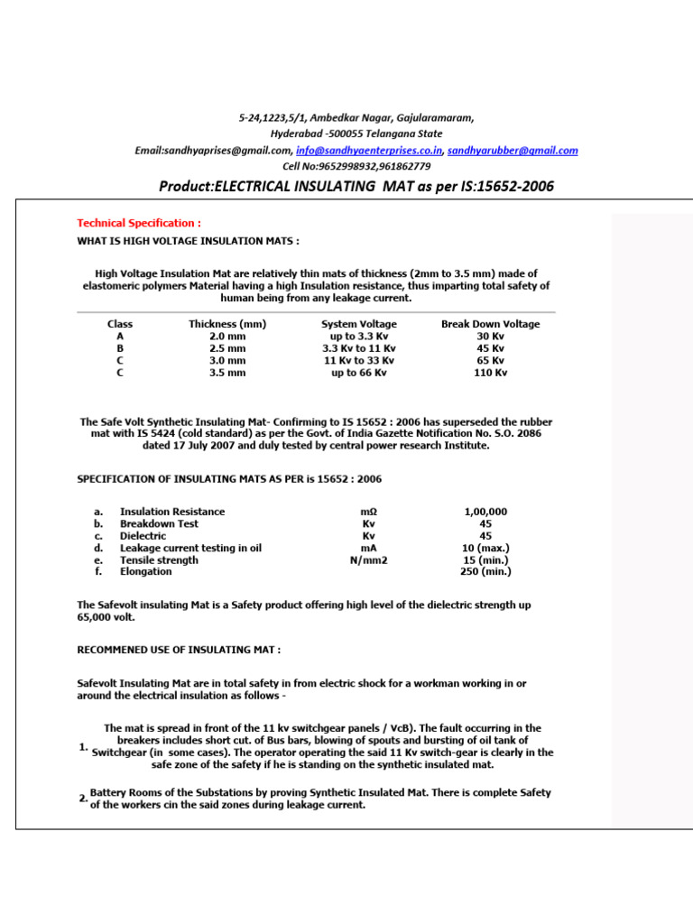 High Voltage Electrical Insulating Mat | PDF | Insulator (Electricity ...