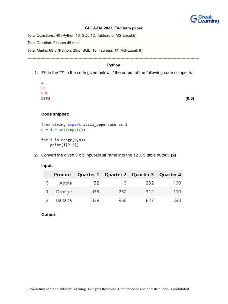GLCA-DA - End Term Paper (Subjective) - Questions | PDF | Databases ...
