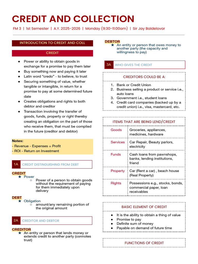 Credit and Collections Overview | PDF | Credit | Finance & Money Management