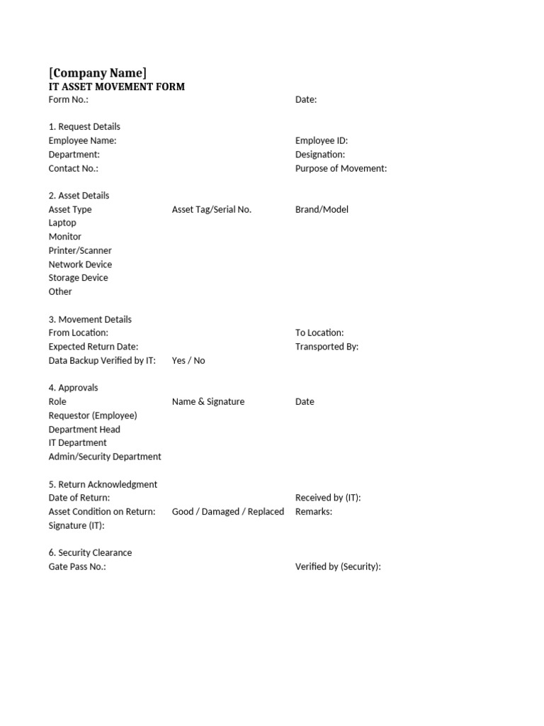 IT Asset Movement Request Form | PDF