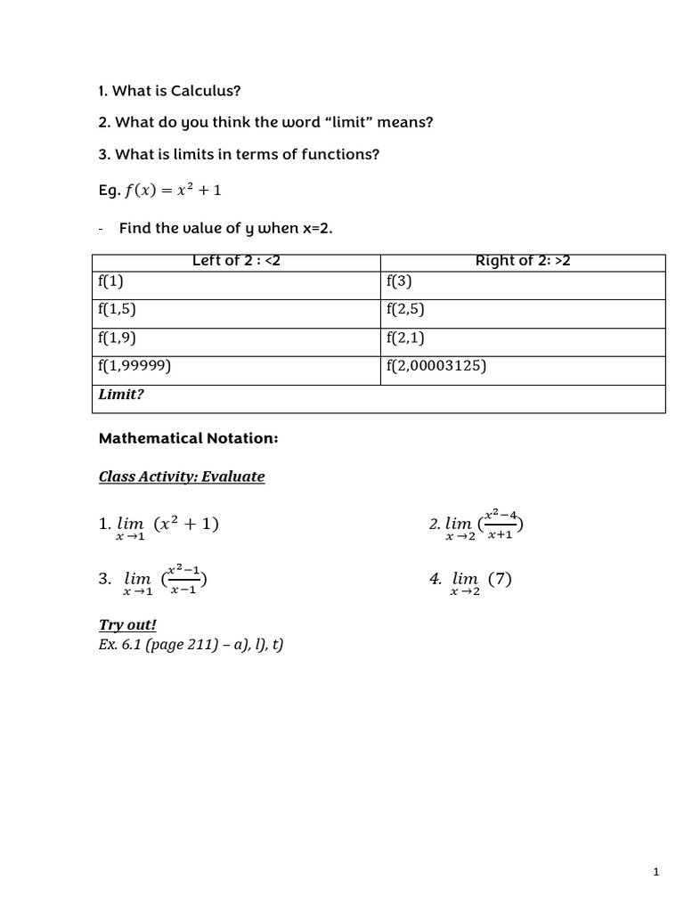 Calculus Lesson 1 | PDF