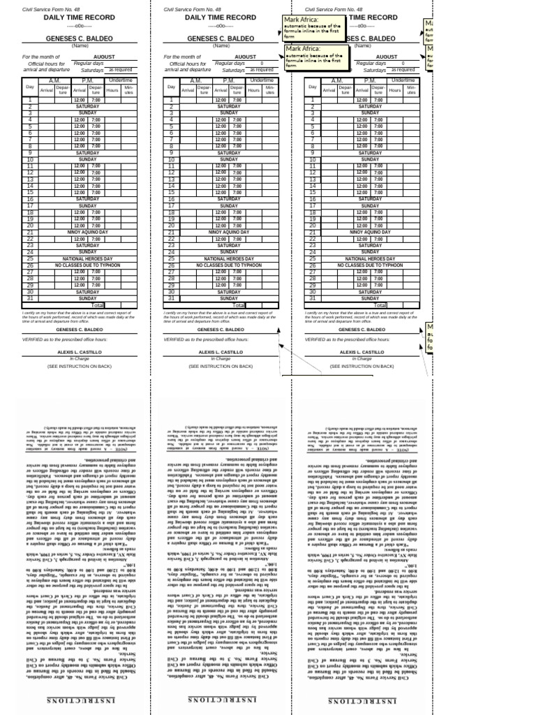 Form 48 - DTR (Updated Template) | PDF