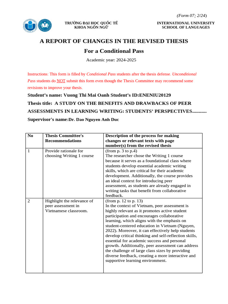Revised Thesis Changes Report 2024-2025 | PDF | Thesis | Bias