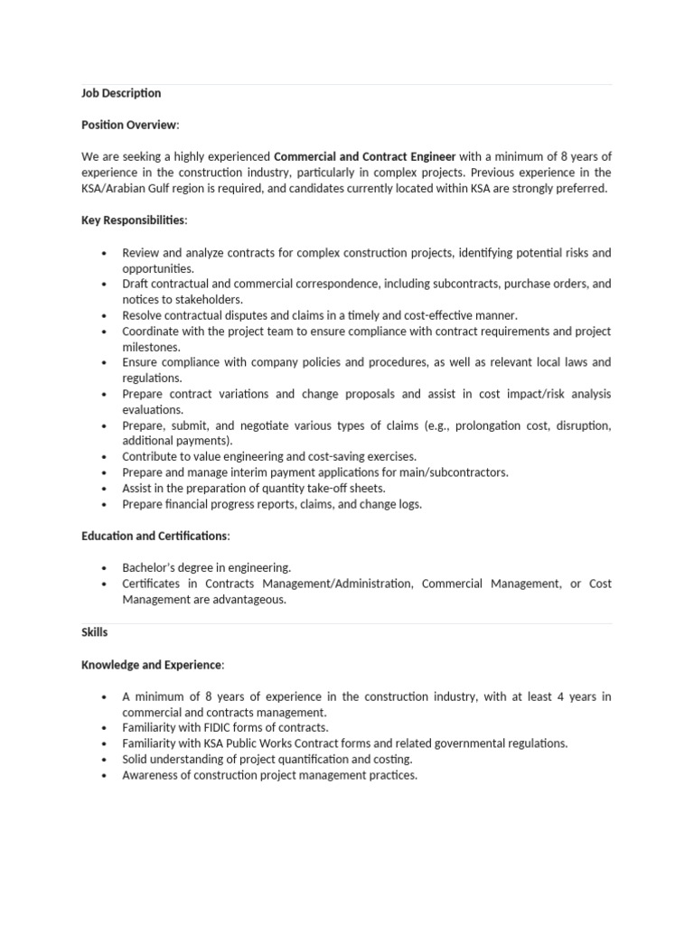 Contract Engineer Job Overview | PDF