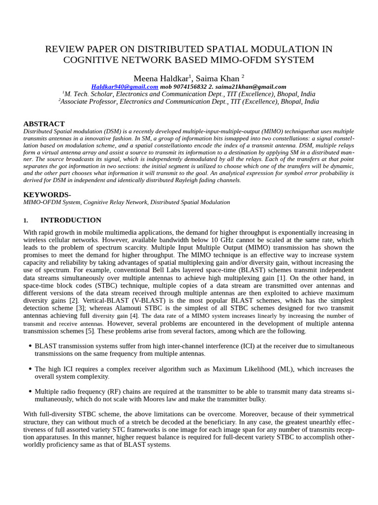 Review Paper On Distributed Spatial Modulation in Cognitive Network ...