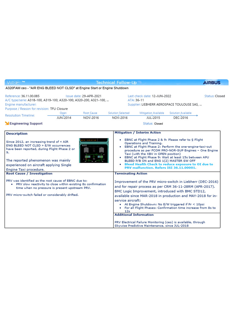 320 TFU Eng Bleed Not Closed | PDF | Aviation