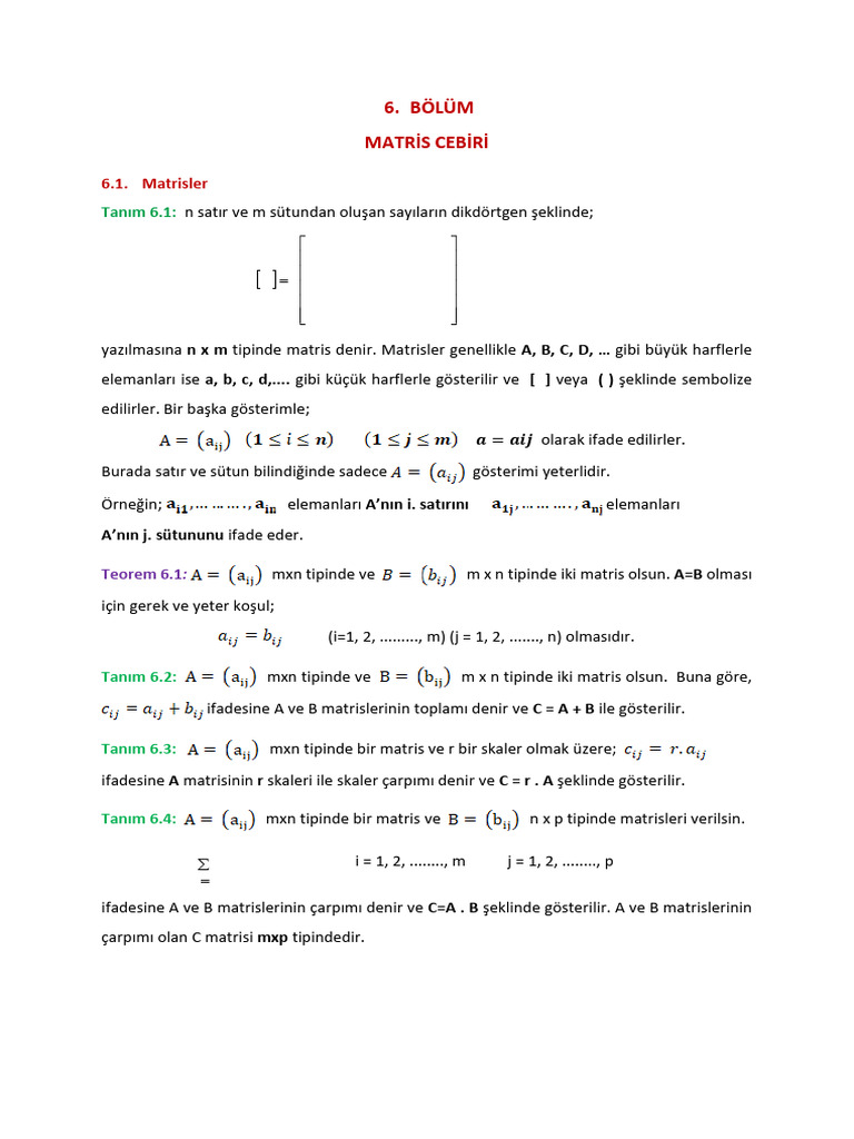 Matematik 1 Matris Cebri | PDF