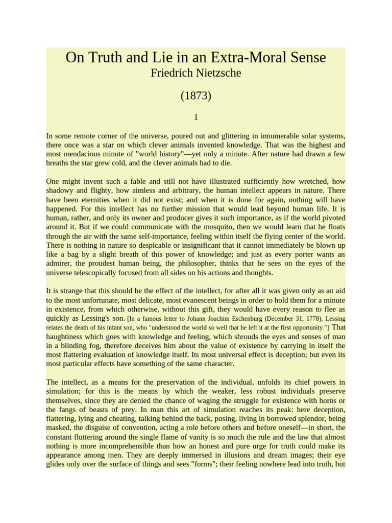 Nietzsche on Truth and Deception | PDF | Truth | Concept