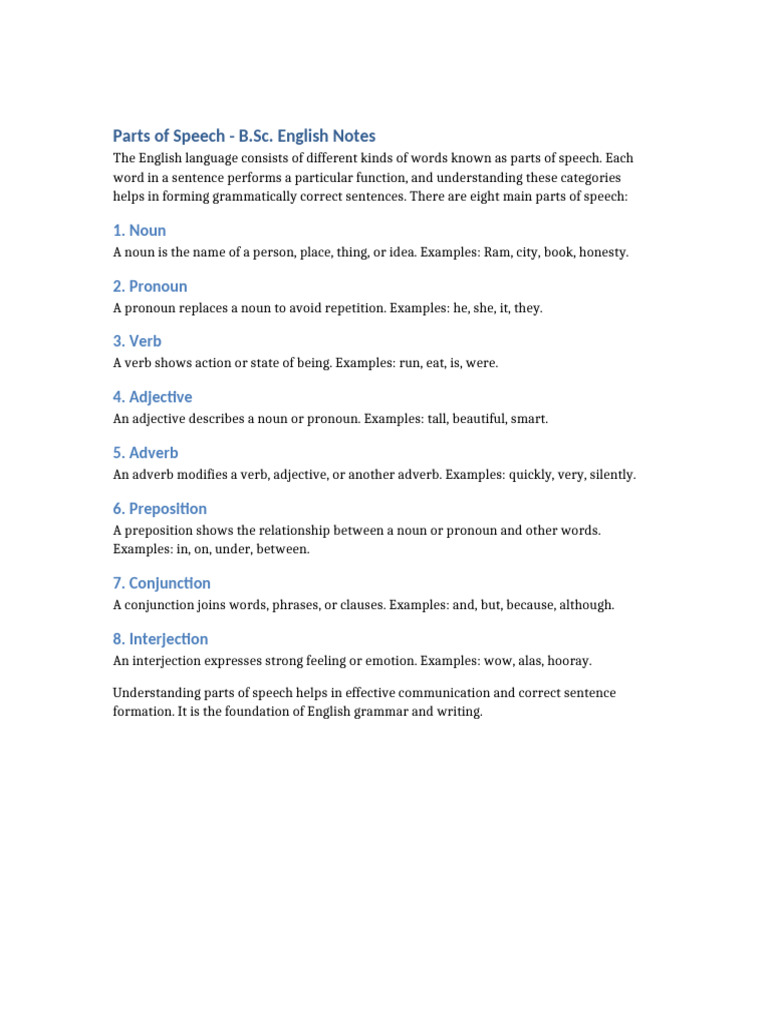 Understanding Parts of Speech in English | PDF