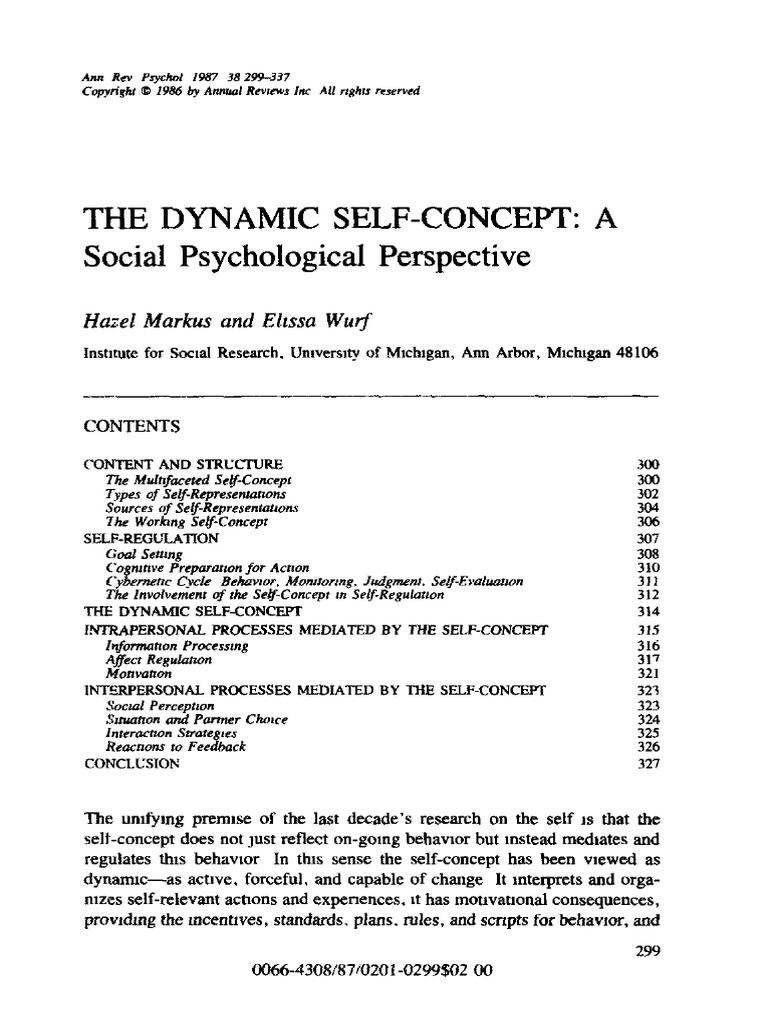 Markus, Wurf - The Dynamic Self-Concept - A Social Psychological ...