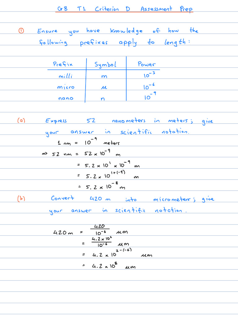 G8 Criterion D Prep (Solutions) | PDF | Nanometre | Units Of Measurement