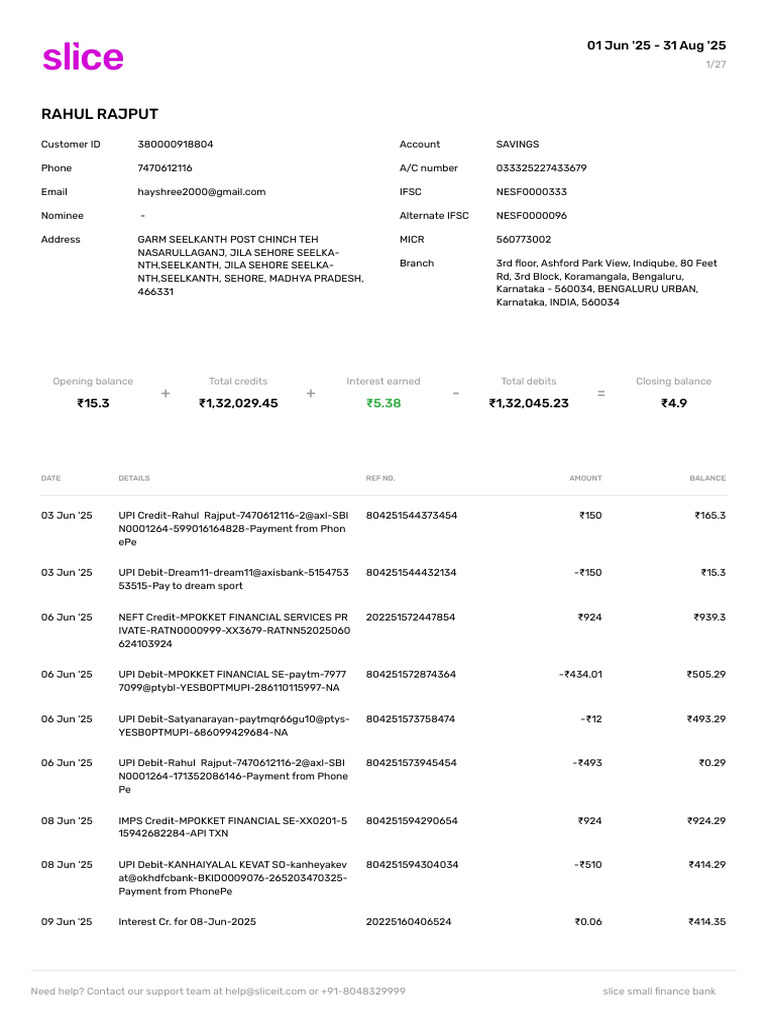 Slice Statement 01jun25 31aug25 | PDF | Notation | Reference