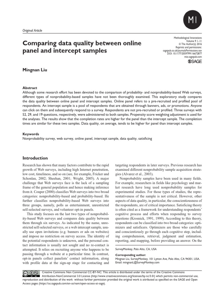Liu - Comparing Data Quality Between Online Panel and Intercept Samples ...