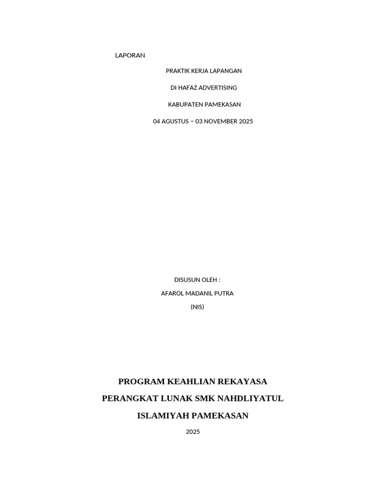 Laporan PKL Rekayasa Perangkat Lunak | PDF
