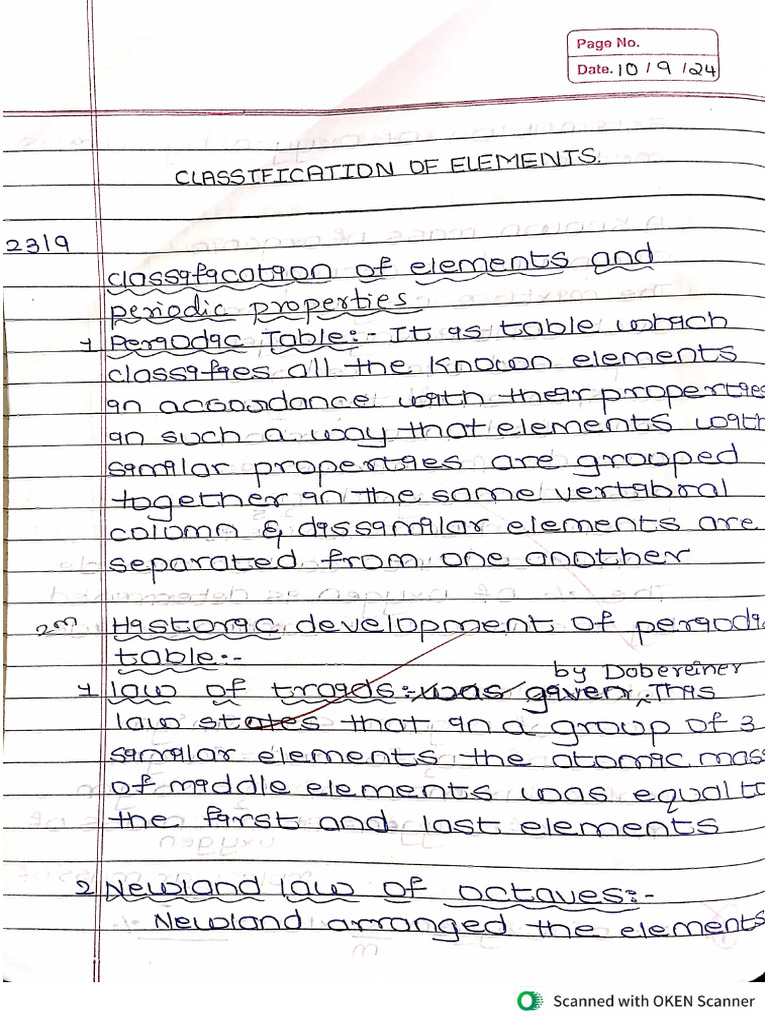 Classification of Elements 1 Yr Notes | PDF