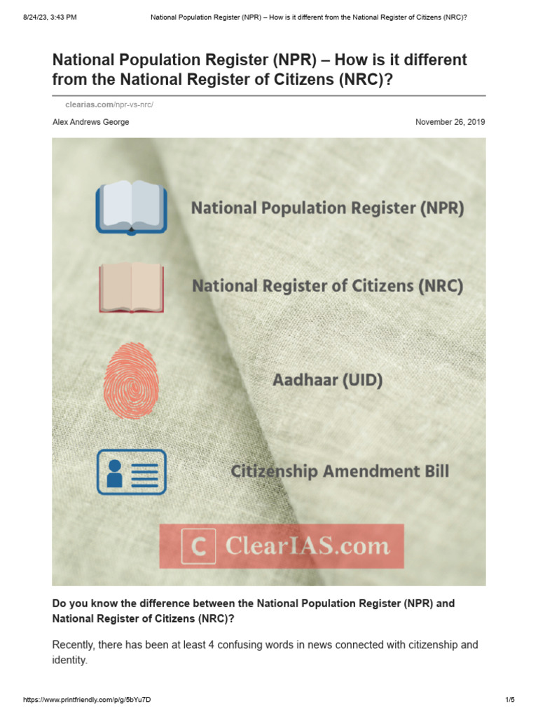 National Population Register (NPR) - How Is It Different From The ...