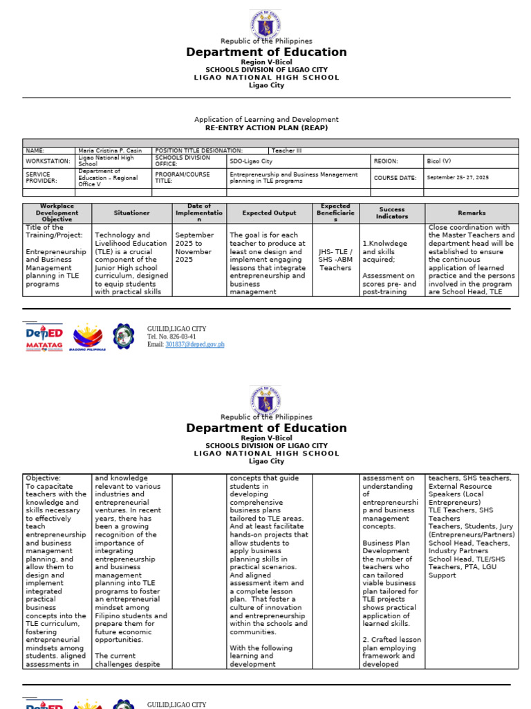 Re-Entry-Action-plan-reap (Ebm Planning To Tle Program (Casin) | PDF ...