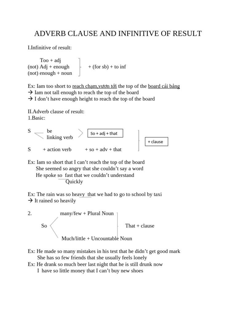 Adverb Clause and Infinitive of Result | PDF | Verb | Grammar